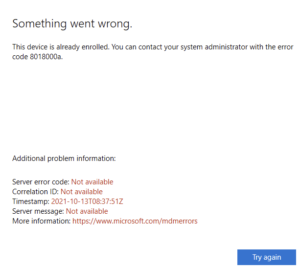 KB - AAD join fails with error 8018000a - Digital Workspace