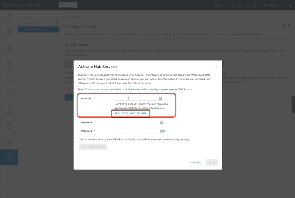 How to activate Hub Services - Digital Workspace