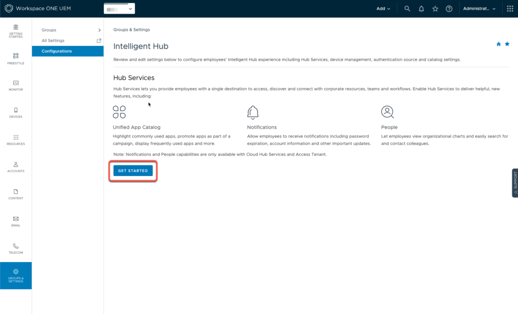How to activate Hub Services - Digital Workspace