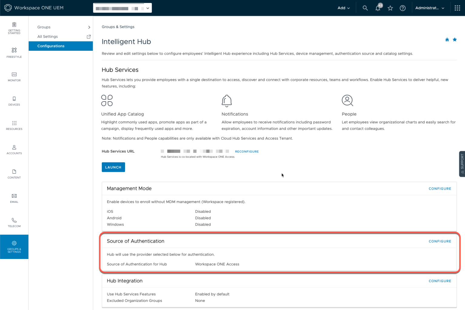 How to activate Hub Services - Digital Workspace