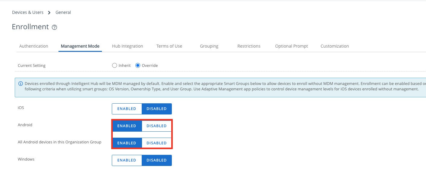 Android Hub Registered Mode with AOSP Devices - Digital Workspace
